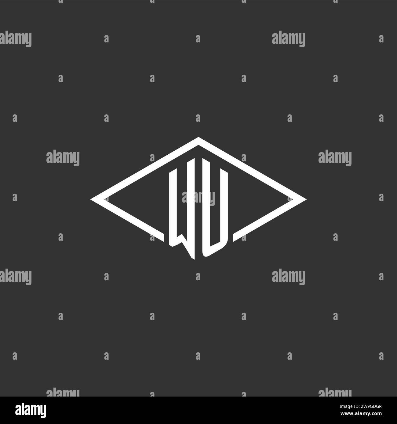 Initials WU logo monogram with simple diamond line style design vector ...