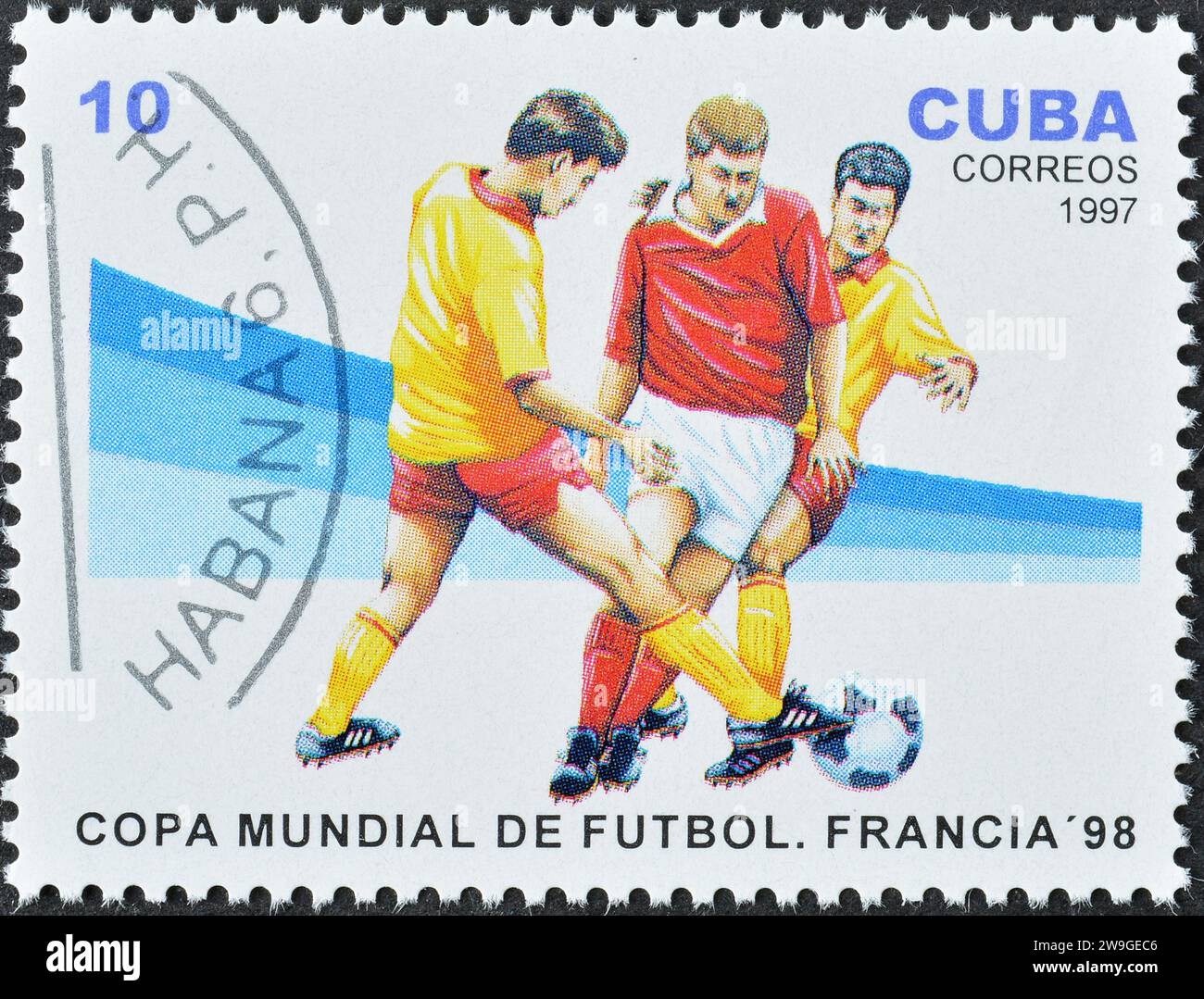 Cancelled postage stamp printed by Cuba, that shows Football, FIFA ...