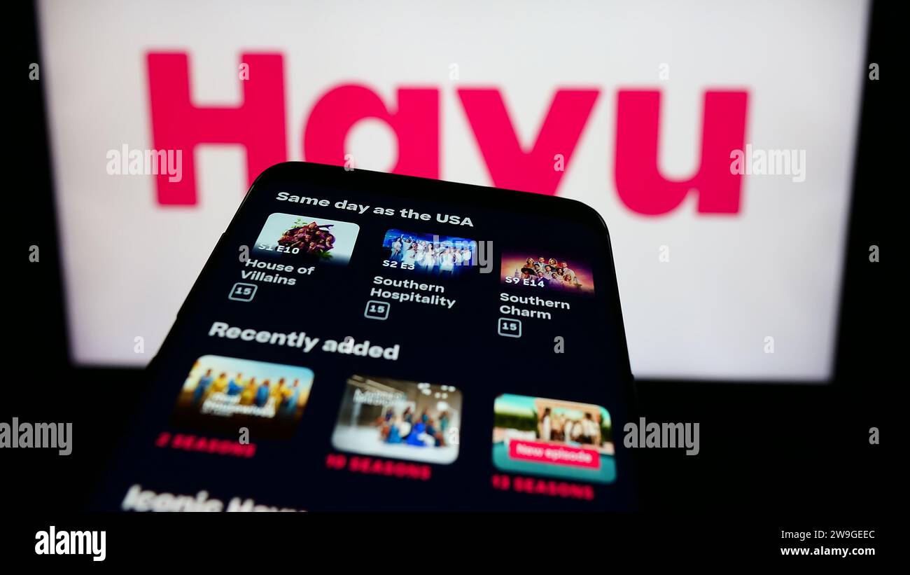 Smartphone with website of US video streaming company Hayu ...