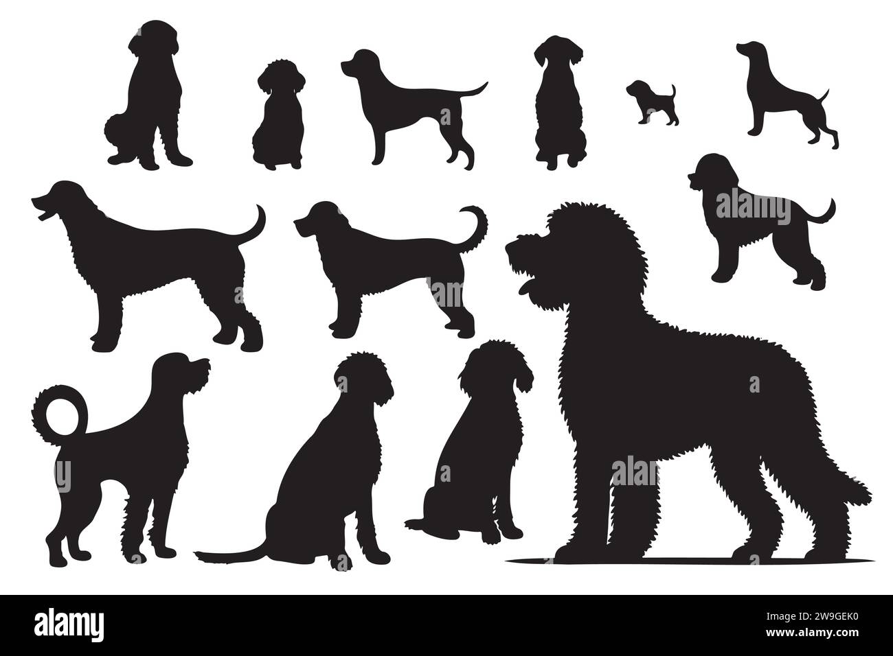 Collection of vector silhouette of dogs, from small to big. Symbol of ...