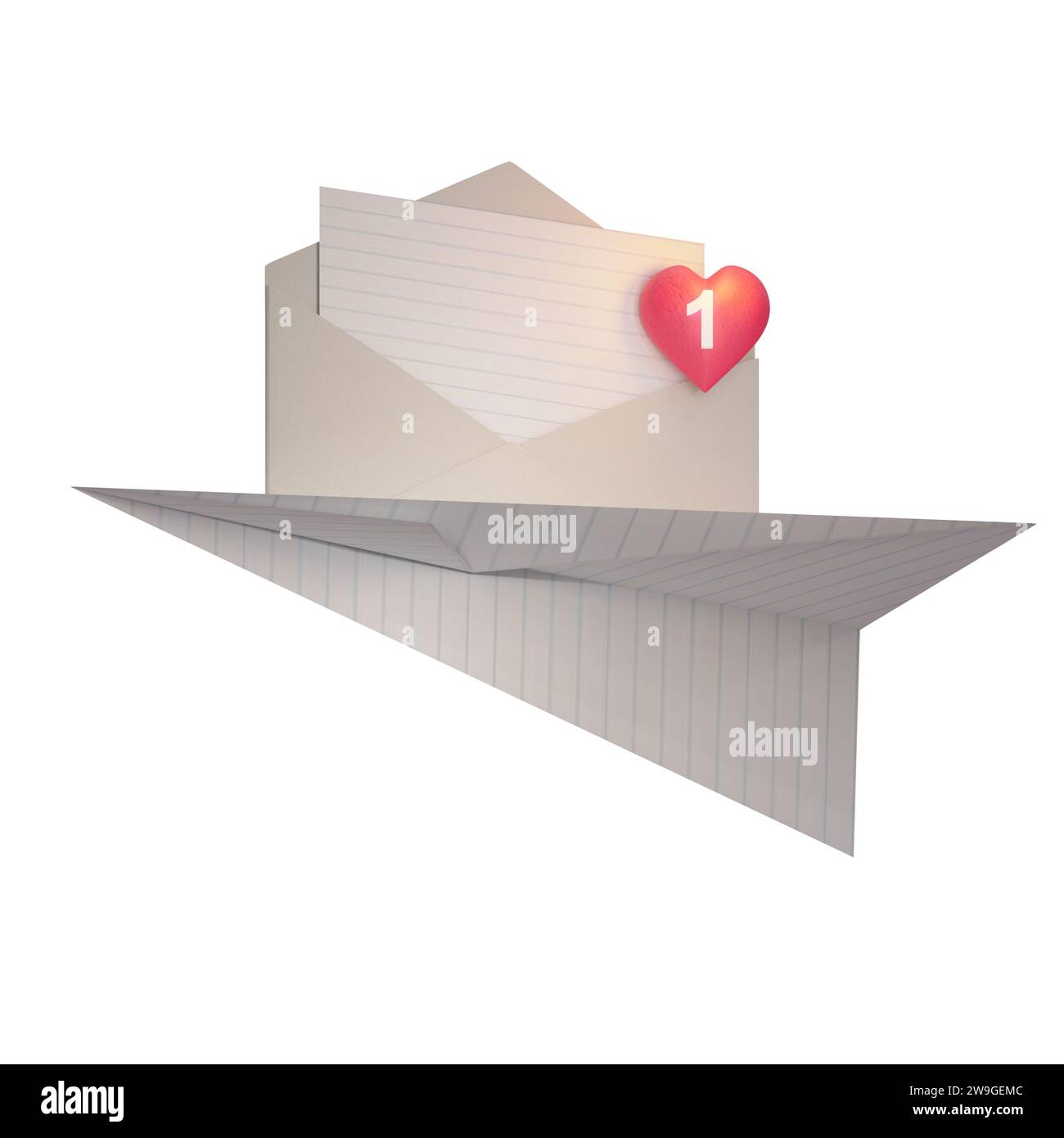 3D Illustration ,realistic white paper plane with notification of new ...