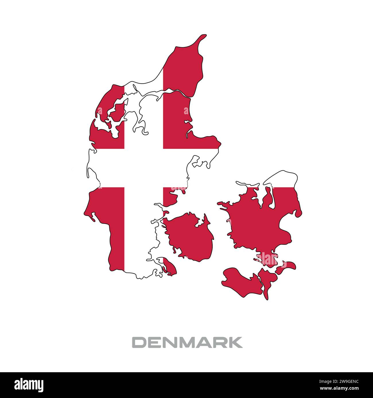 Vector illustration of the flag of Denmark with black contours on a white background Stock ...