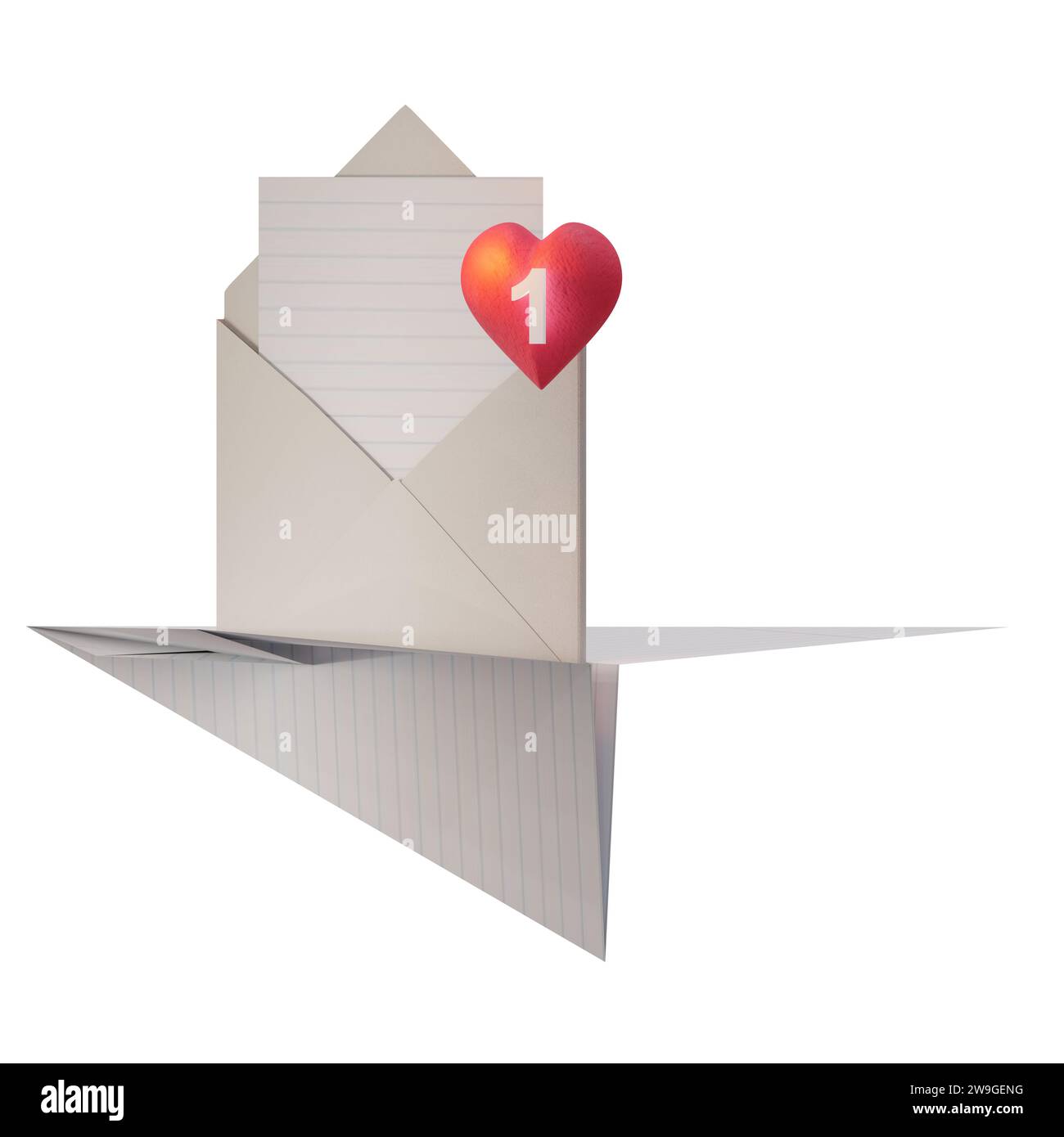 3D Illustration ,realistic white paper plane with notification of new ...