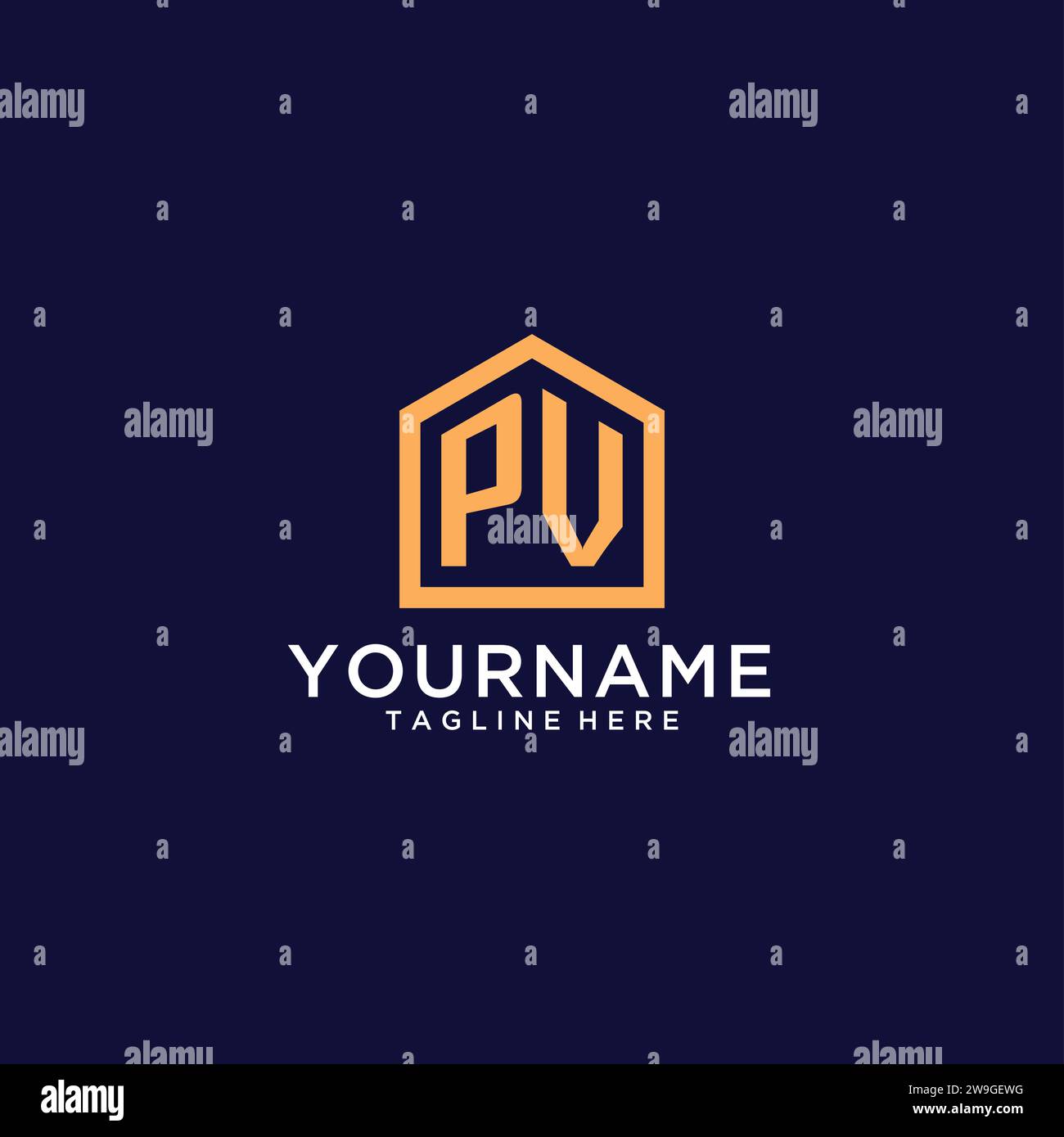 Initial PV logo with abstract home shape, modern minimalist realty logo ...
