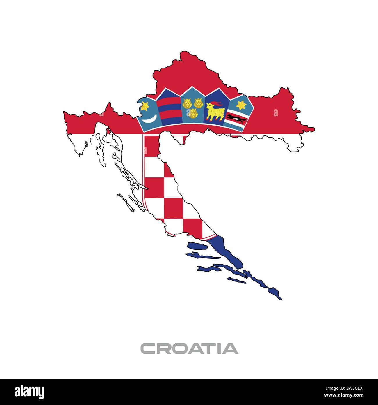 Vector illustration of the flag of Croatia with black contours on a ...
