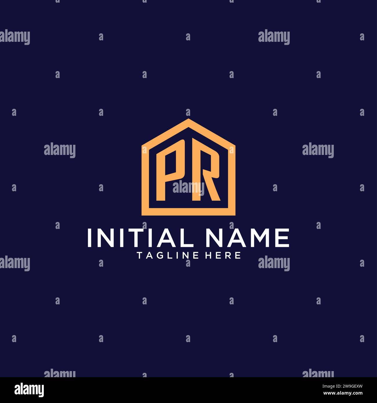 Initial PR logo with abstract home shape, modern minimalist realty logo ...