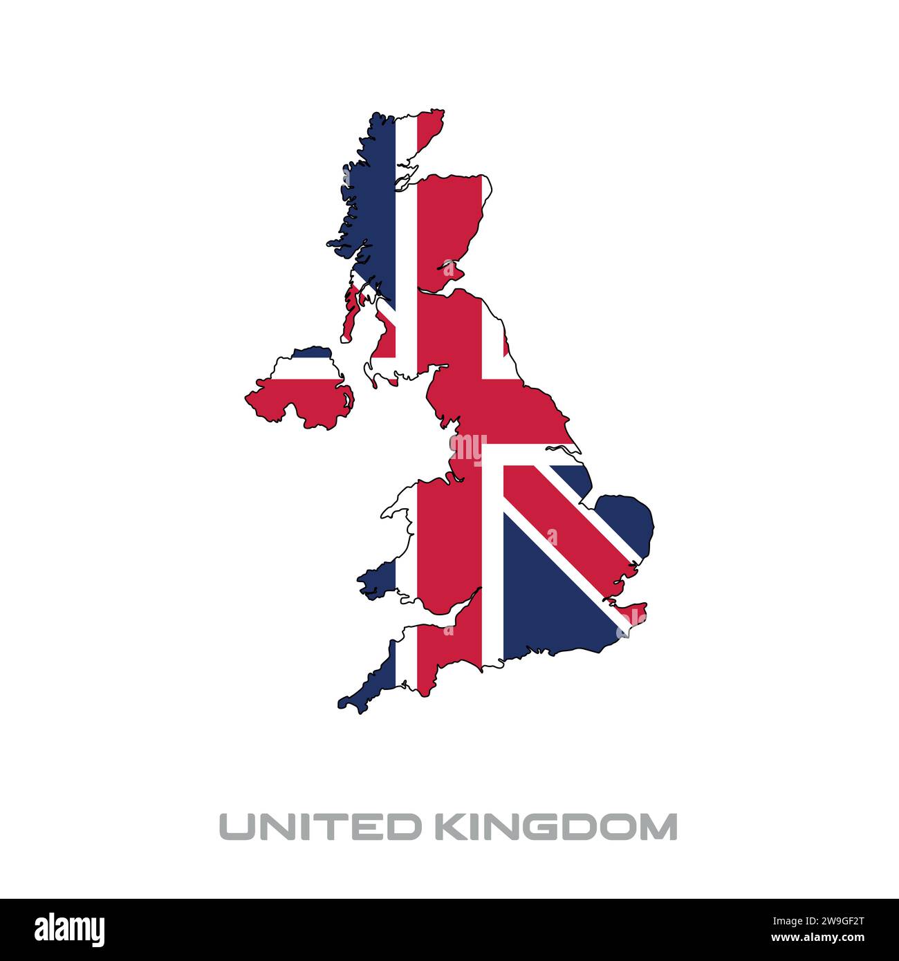 Vector illustration of the flag of United Kingdom with black contours ...