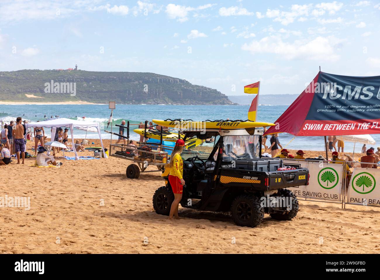 Palm Beach in Sydney, summers day in 2023, surf rescue patrol on the ...