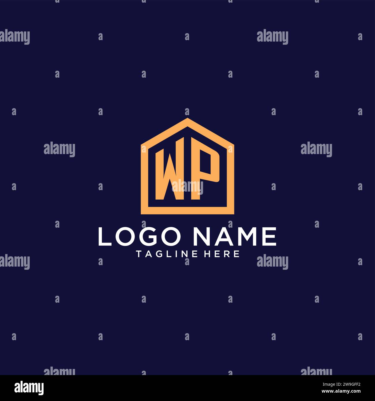 Initial WP logo with abstract home shape, modern minimalist realty logo design ideas vector ...