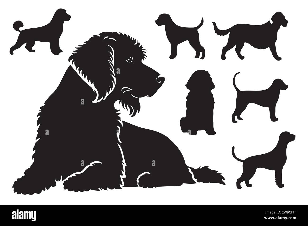Collection of vector silhouette of dogs, from small to big. Symbol of ...