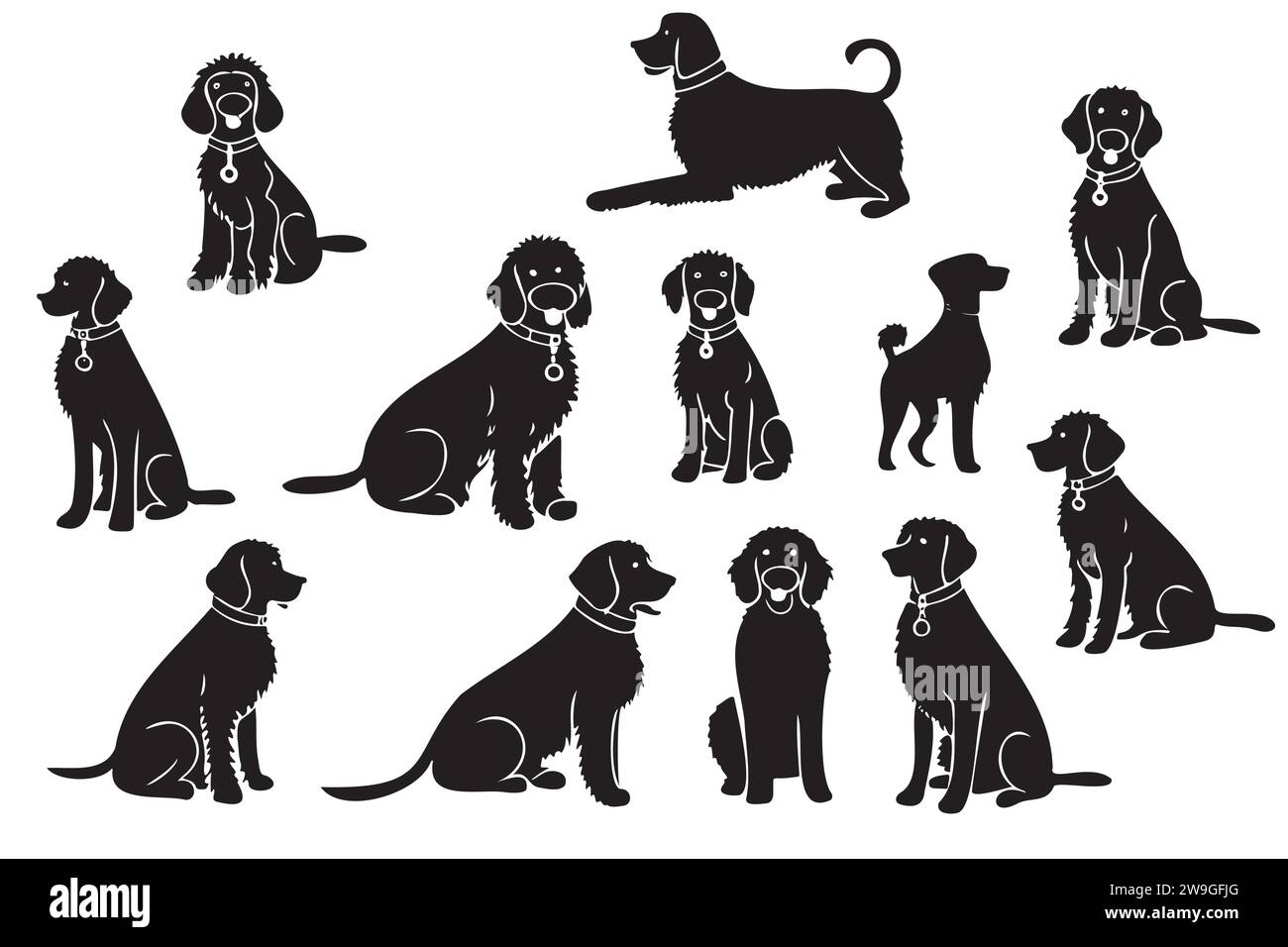 Collection of vector silhouette of dogs, from small to big. Symbol of ...