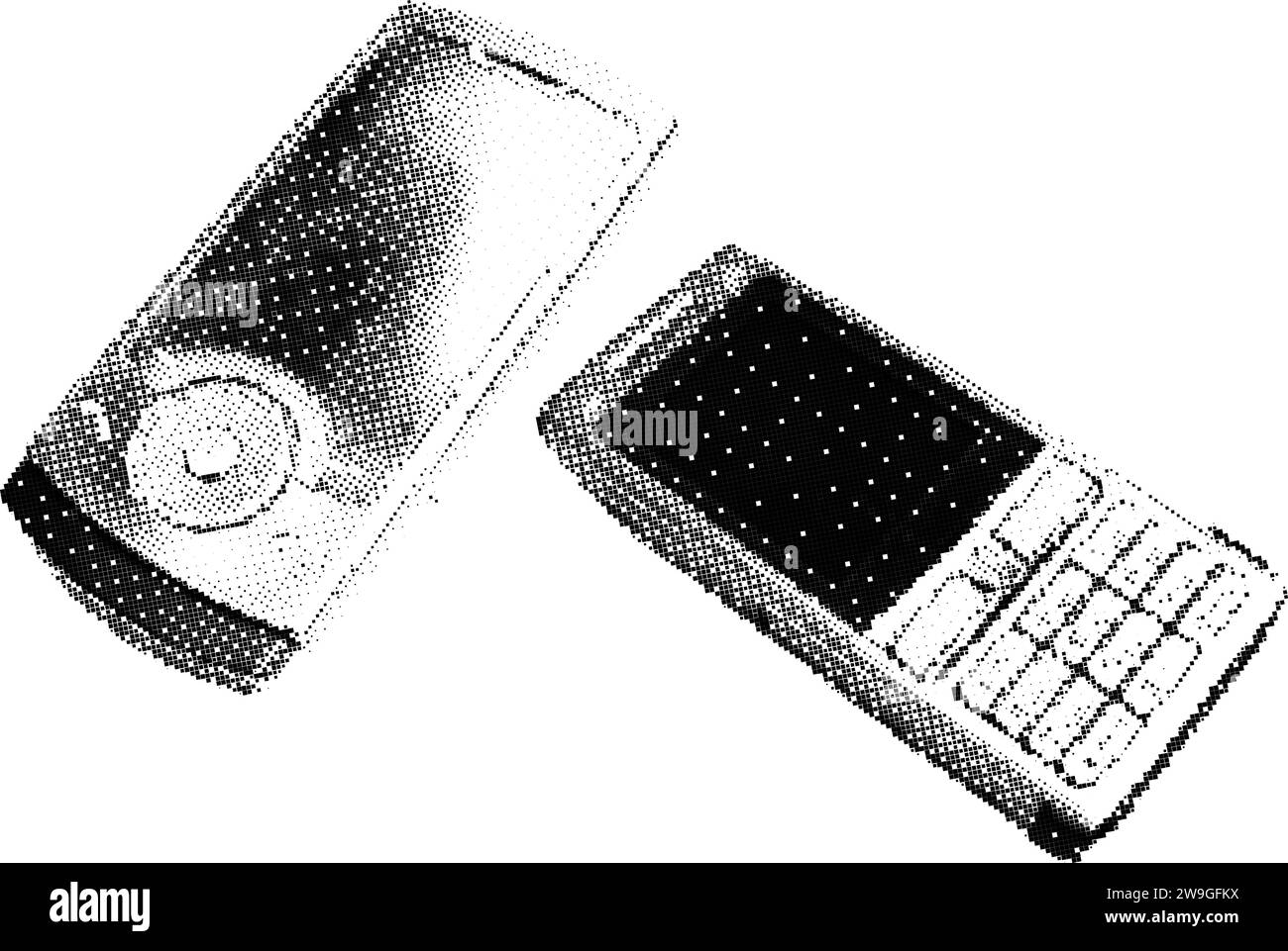 Classic retro flip mobile phone in 90s pixel style. Y2K aesthetic ...