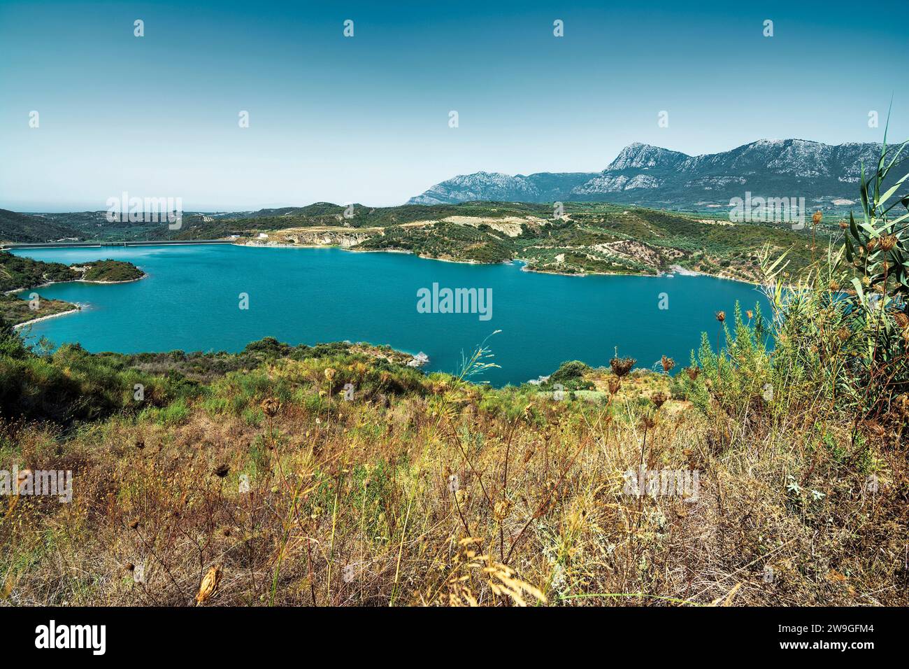 Christianoupolis dam water reservoir in Messenia, Greece. View of the ...