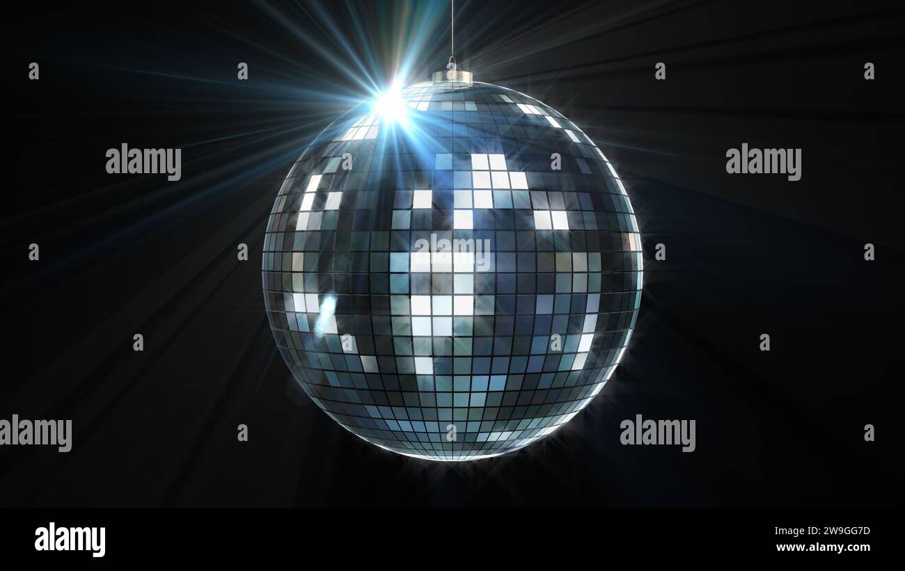 Rotating and glowing disco ball on black background Stock Photo - Alamy