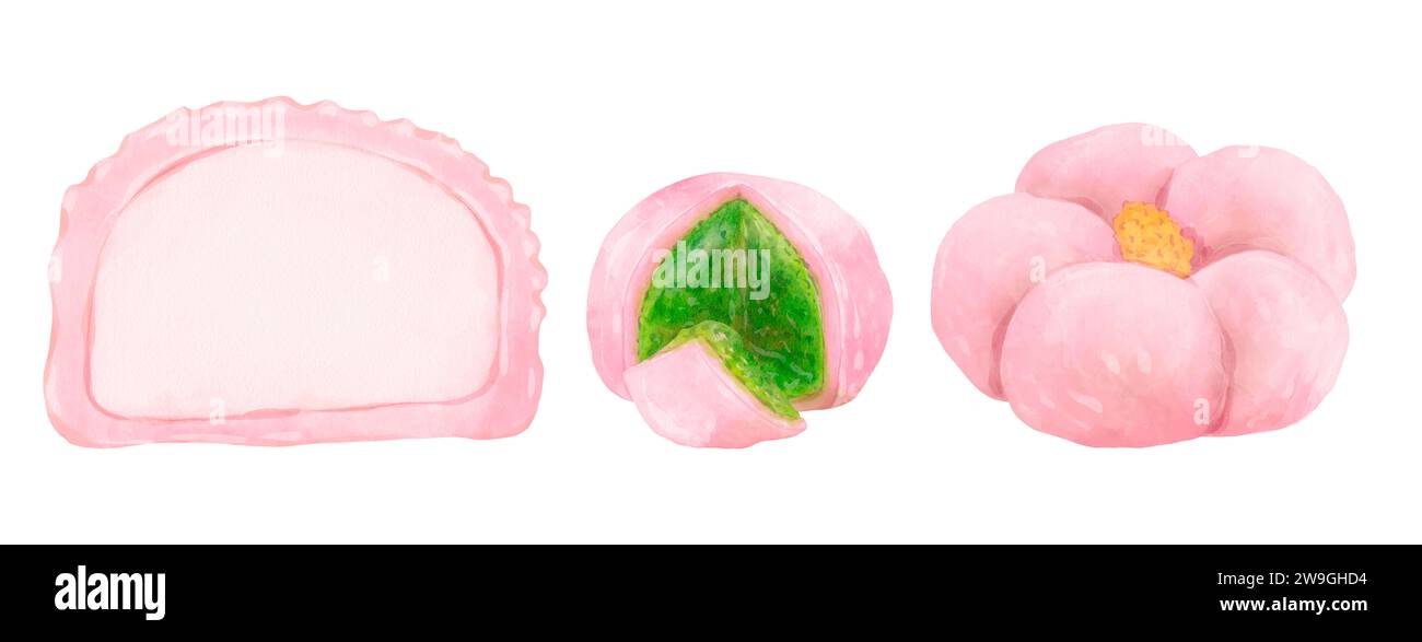 Traditional Japanese dessert pink flower made from rice flour. Hand ...