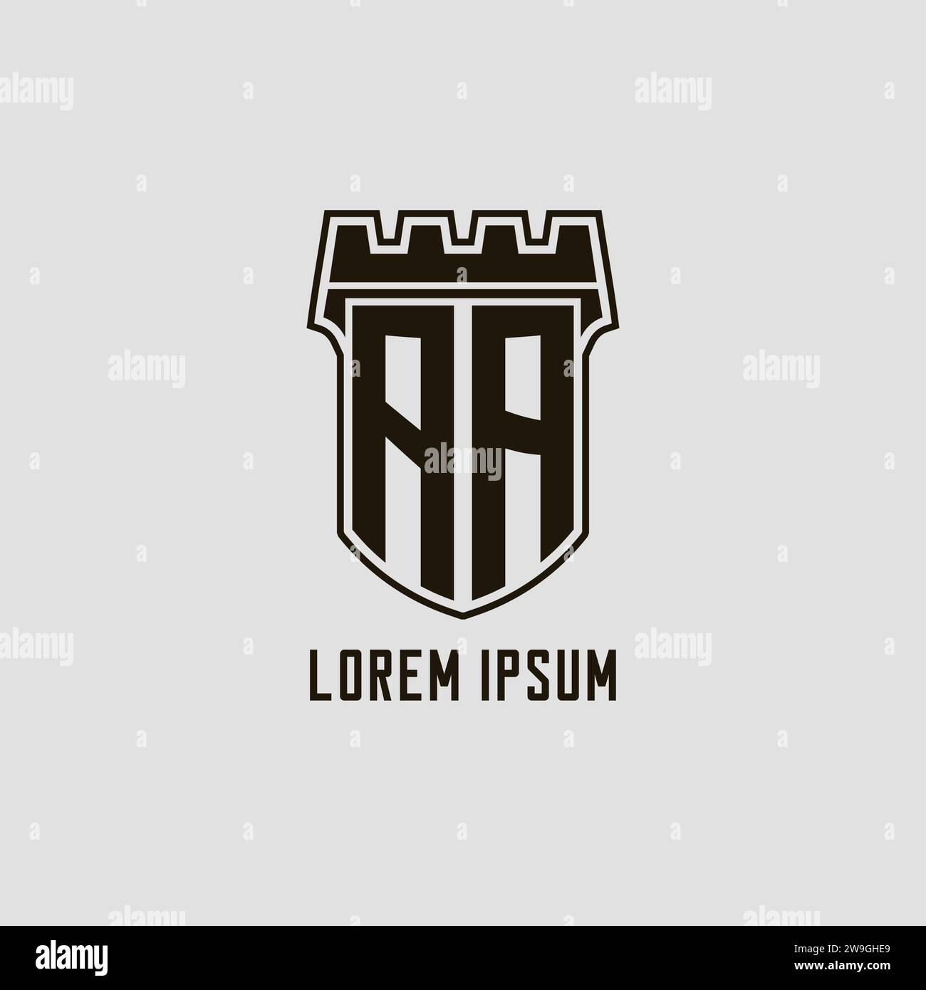 Monogram AA with shield fortress logo design style vector graphic Stock ...