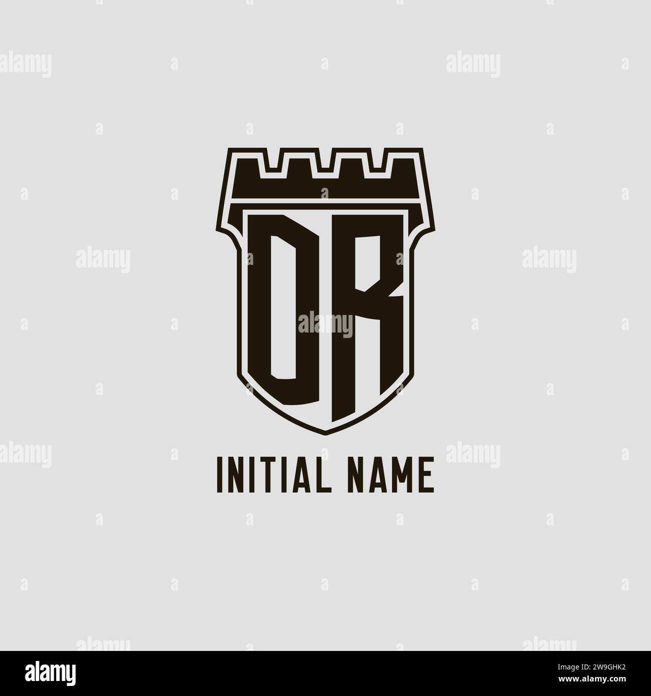 Monogram DR with shield fortress logo design style vector graphic Stock ...