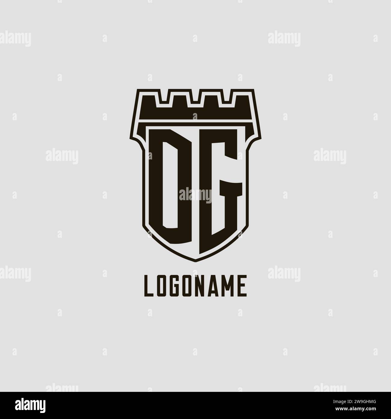 Monogram DG with shield fortress logo design style vector graphic Stock ...