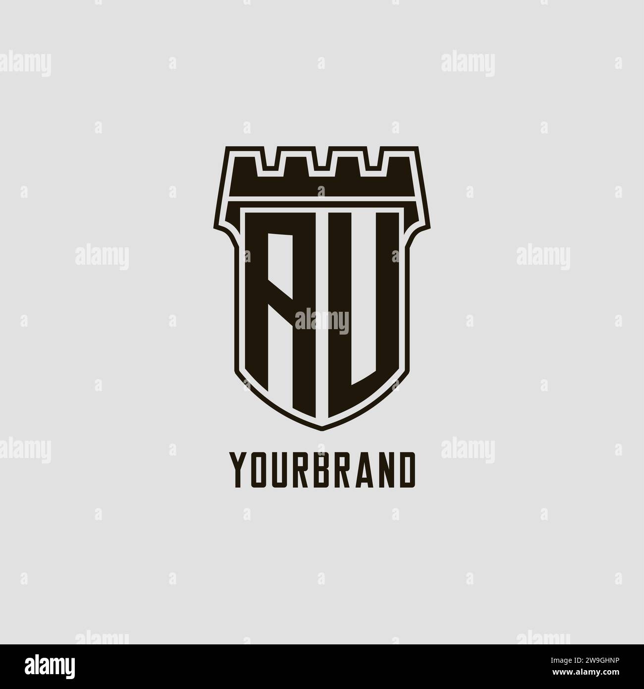 Monogram AU with shield fortress logo design style vector graphic Stock ...