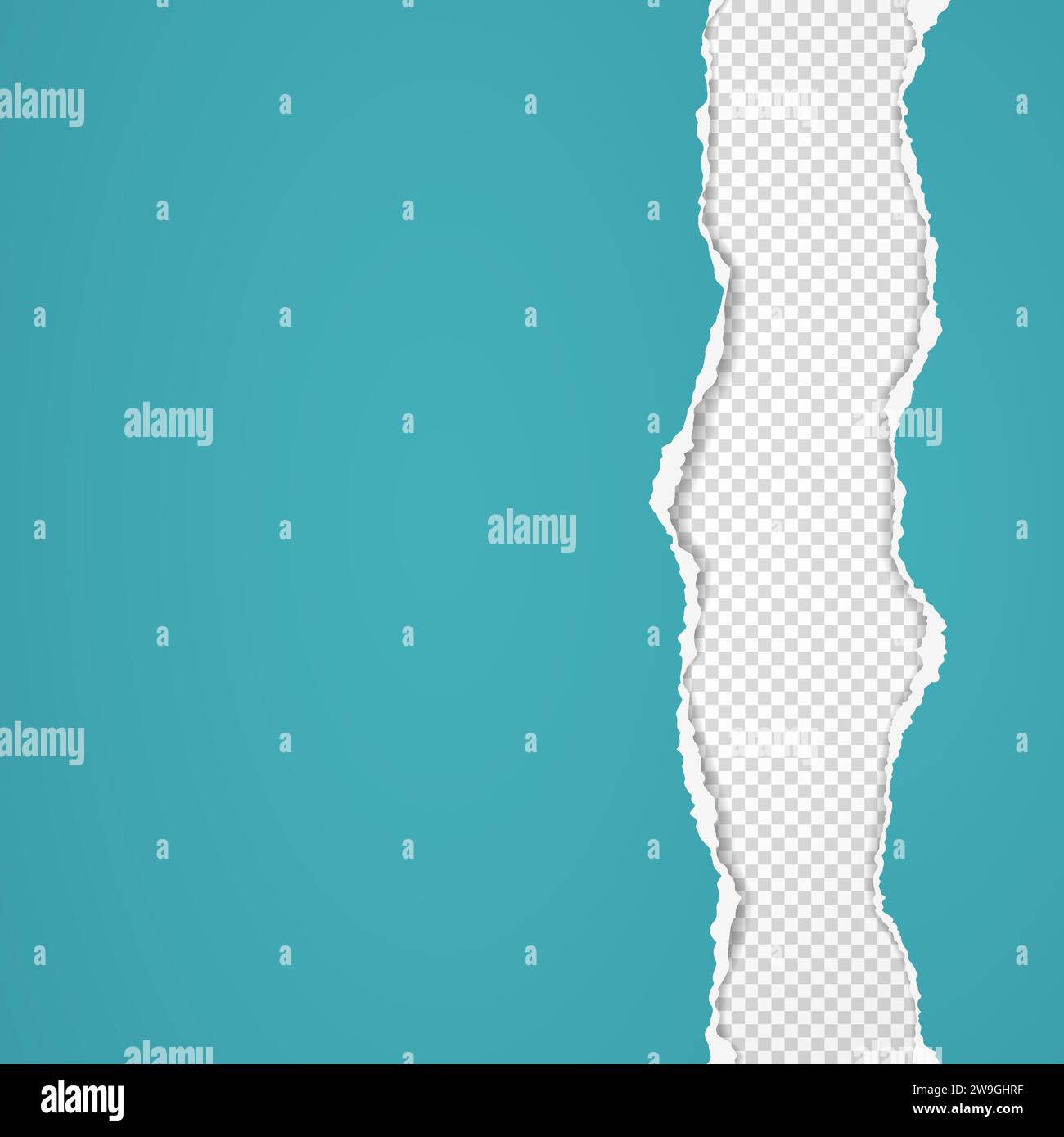 Torn, ripped turquoise and white paper strips with soft shadow are on ...