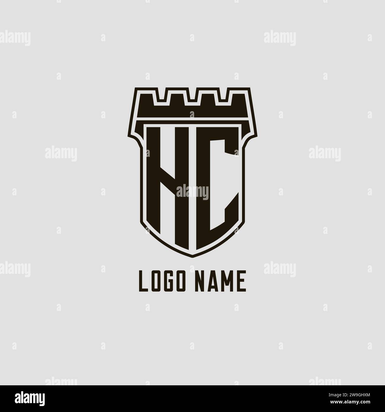 Monogram HC with shield fortress logo design style vector graphic Stock ...