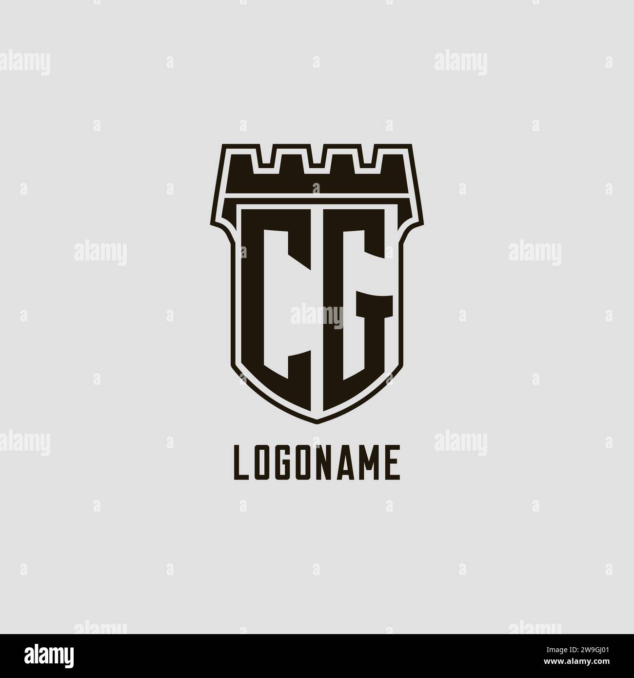 Monogram CG with shield fortress logo design style vector graphic Stock ...