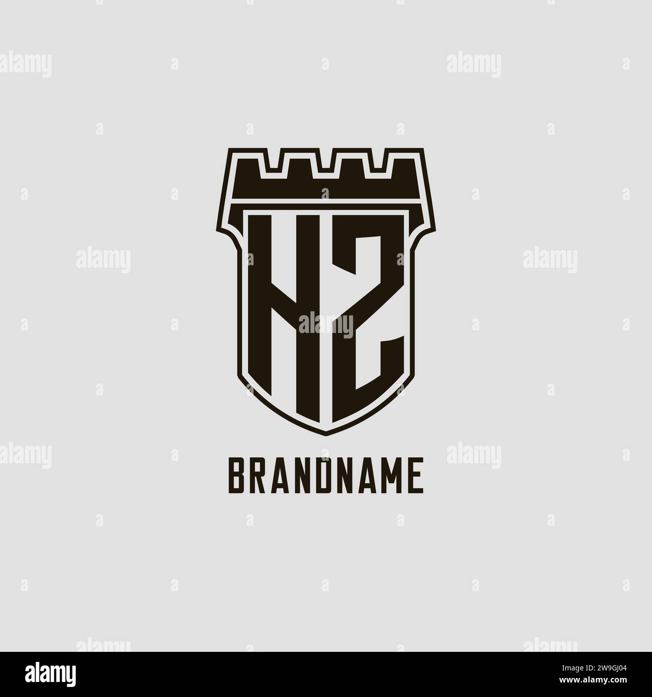 Monogram HZ with shield fortress logo design style vector graphic Stock ...