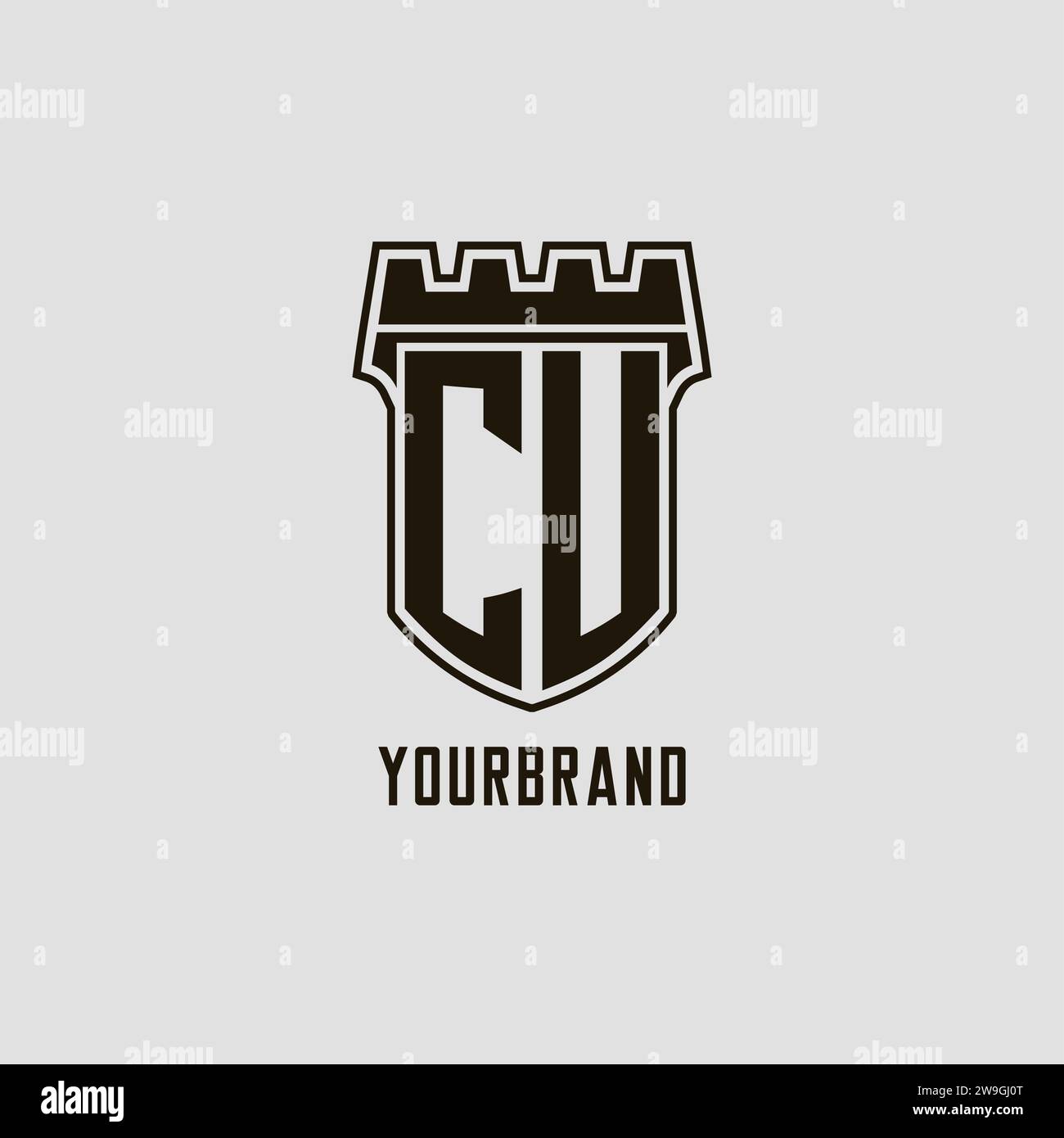Monogram CU with shield fortress logo design style vector graphic Stock ...