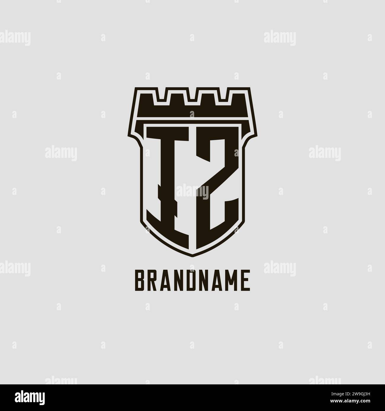 Monogram IZ with shield fortress logo design style vector graphic Stock ...