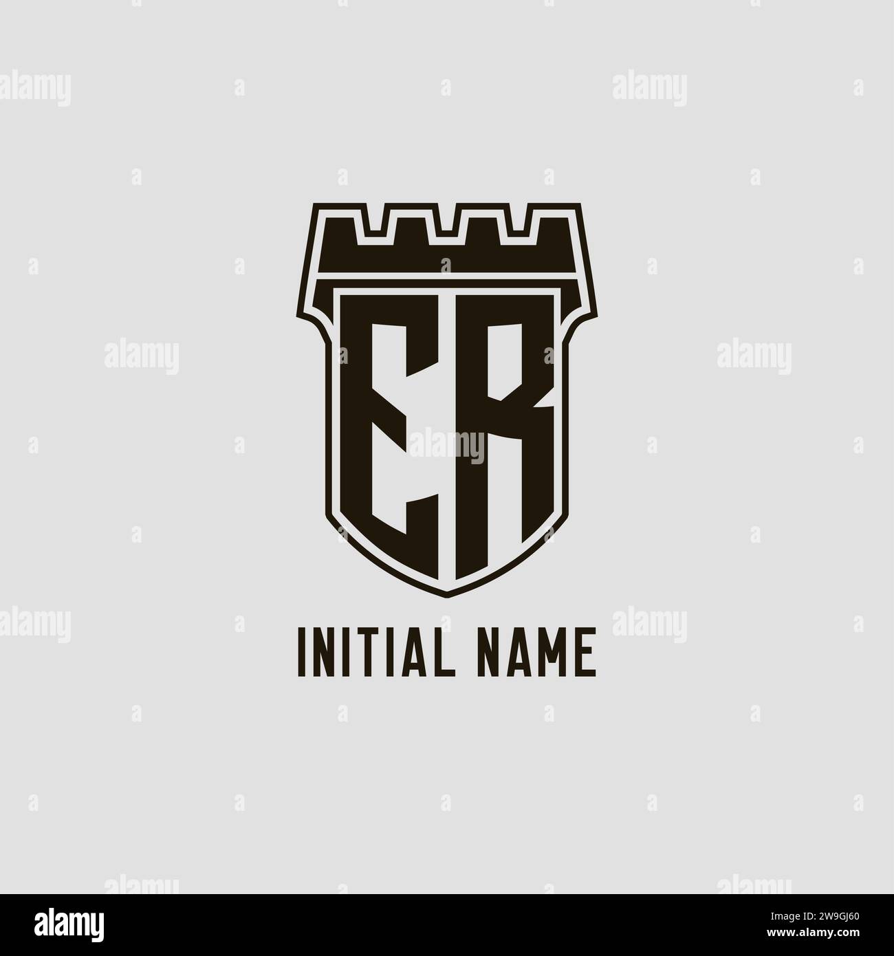 Monogram ER with shield fortress logo design style vector graphic Stock ...