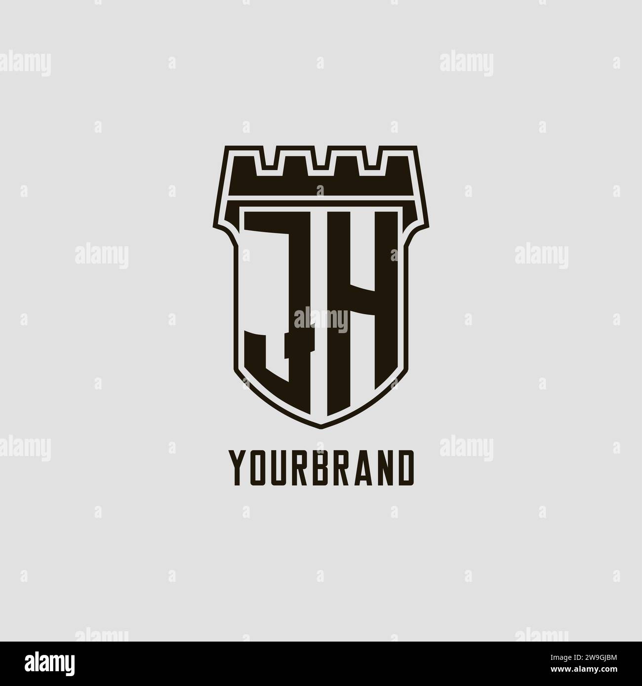Monogram JH with shield fortress logo design style vector graphic Stock ...
