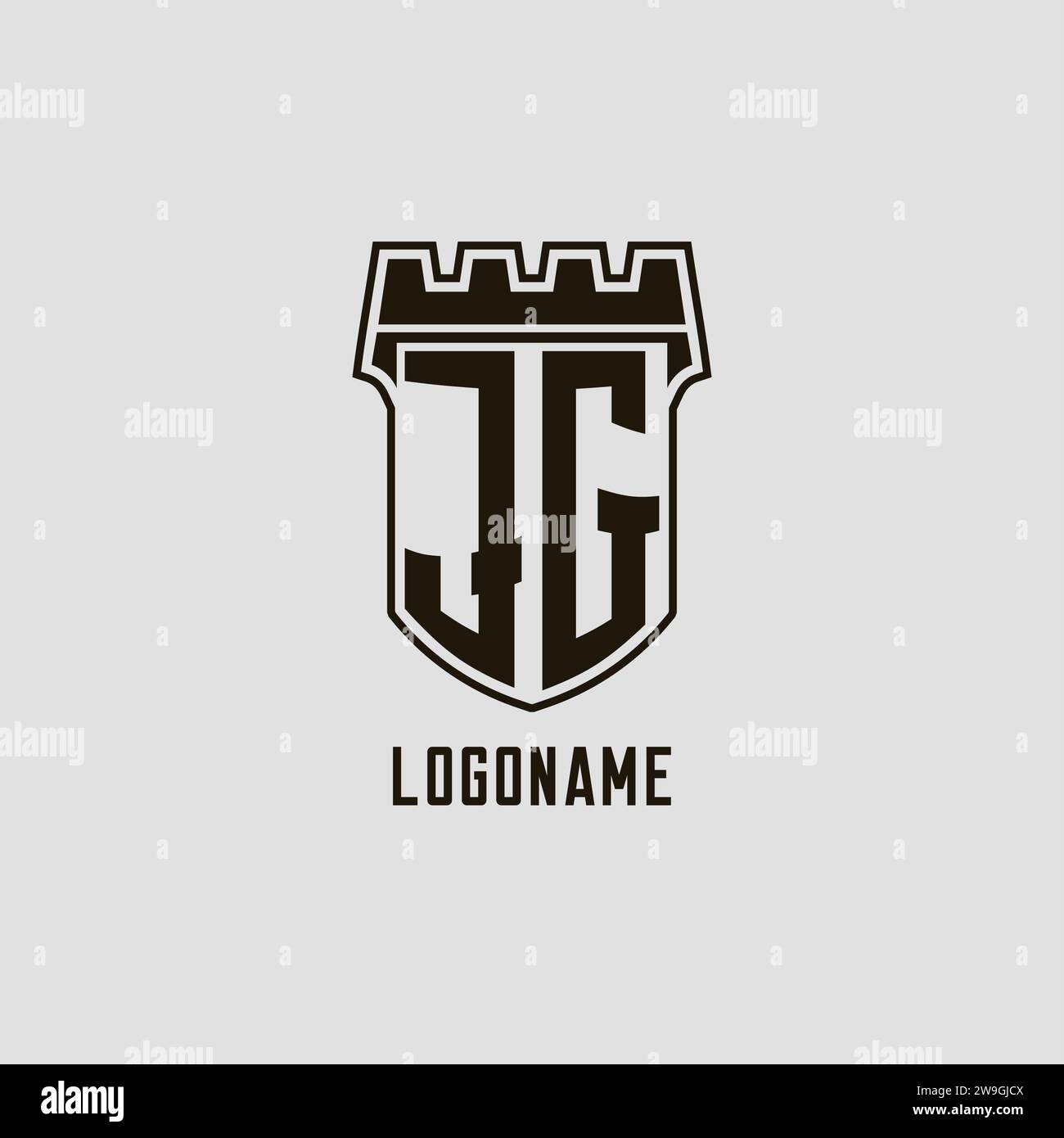 Monogram JG with shield fortress logo design style vector graphic Stock ...