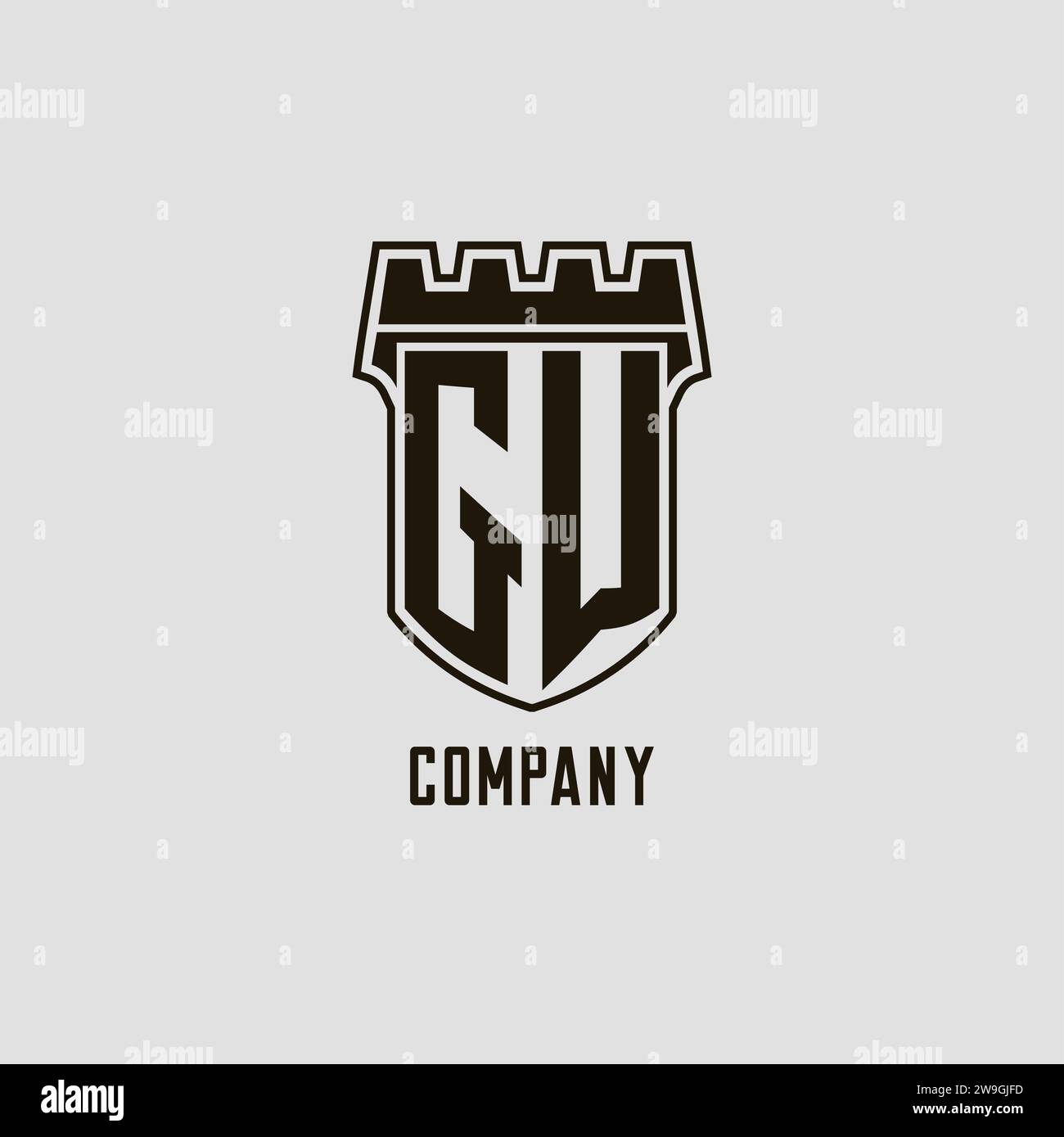 Monogram GW with shield fortress logo design style vector graphic Stock ...