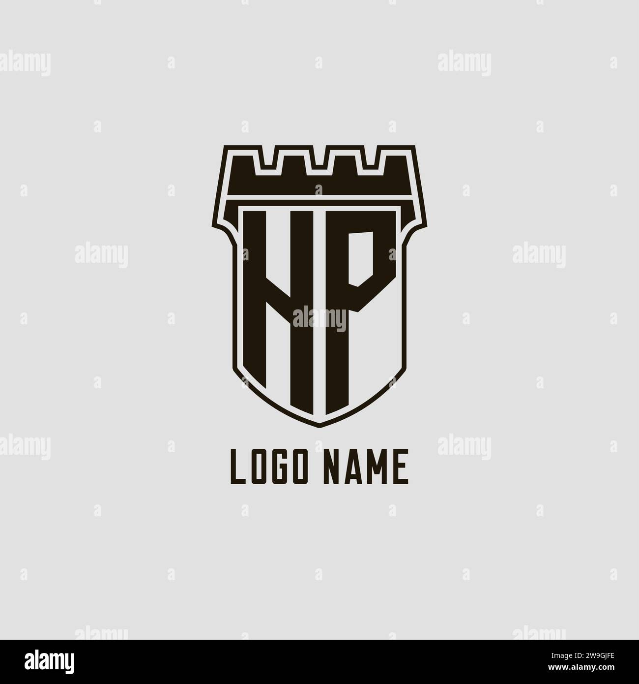 Monogram HP with shield fortress logo design style vector graphic Stock ...