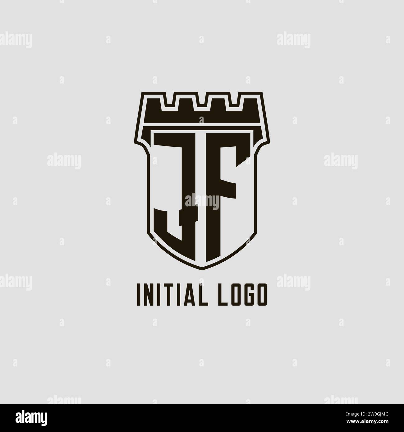 Monogram JF with shield fortress logo design style vector graphic Stock ...