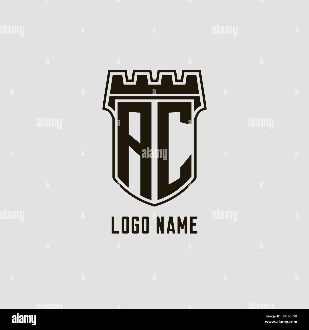 Monogram AC with shield fortress logo design style vector graphic Stock ...