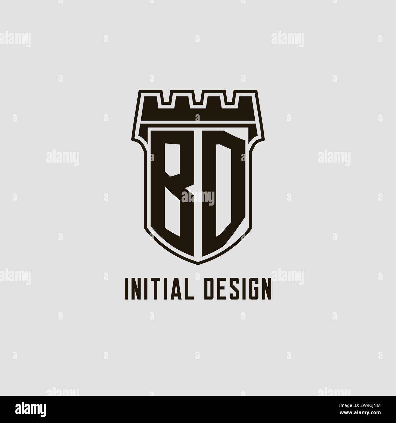 Monogram BD with shield fortress logo design style vector graphic Stock ...
