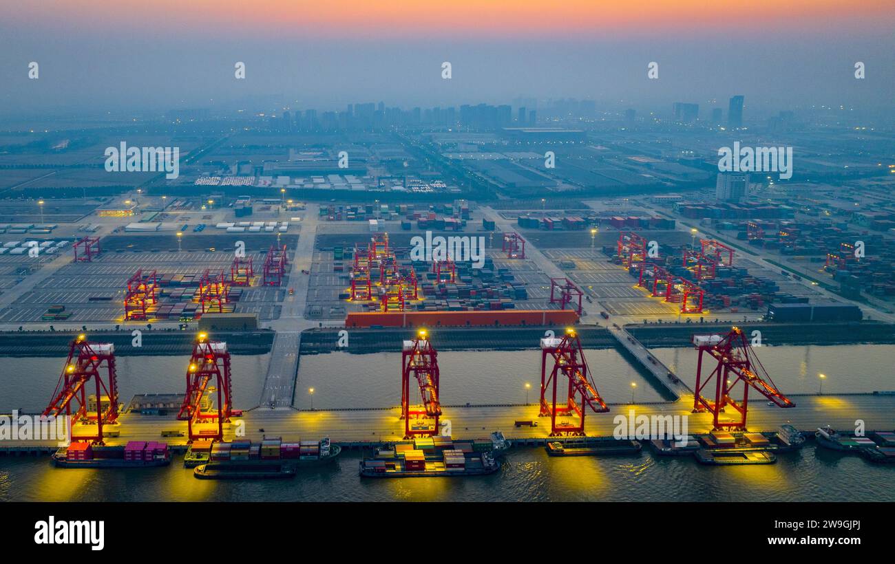 Aerial photo shows the busy Taicang Port in Taicang City, east China's ...