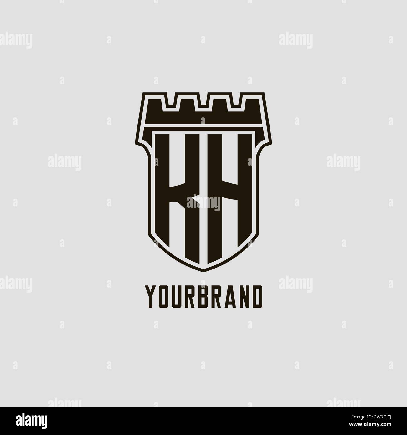 Monogram KH with shield fortress logo design style vector graphic Stock ...