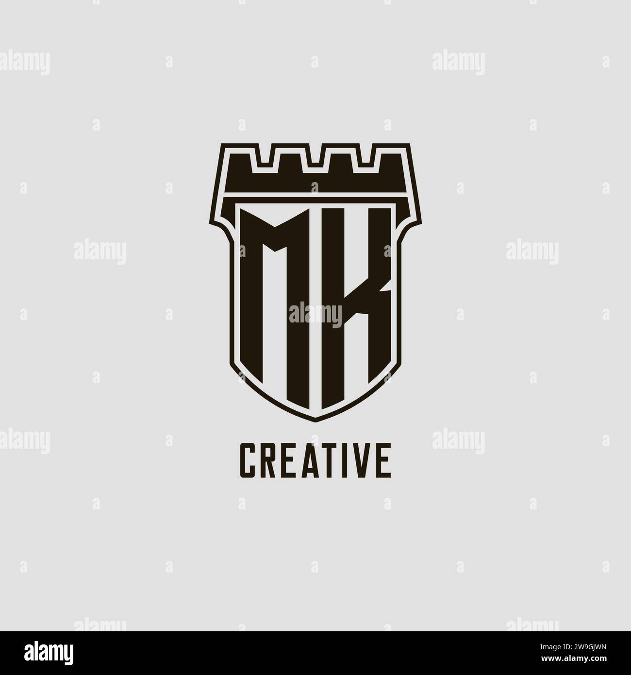 Monogram MK with shield fortress logo design style vector graphic Stock ...