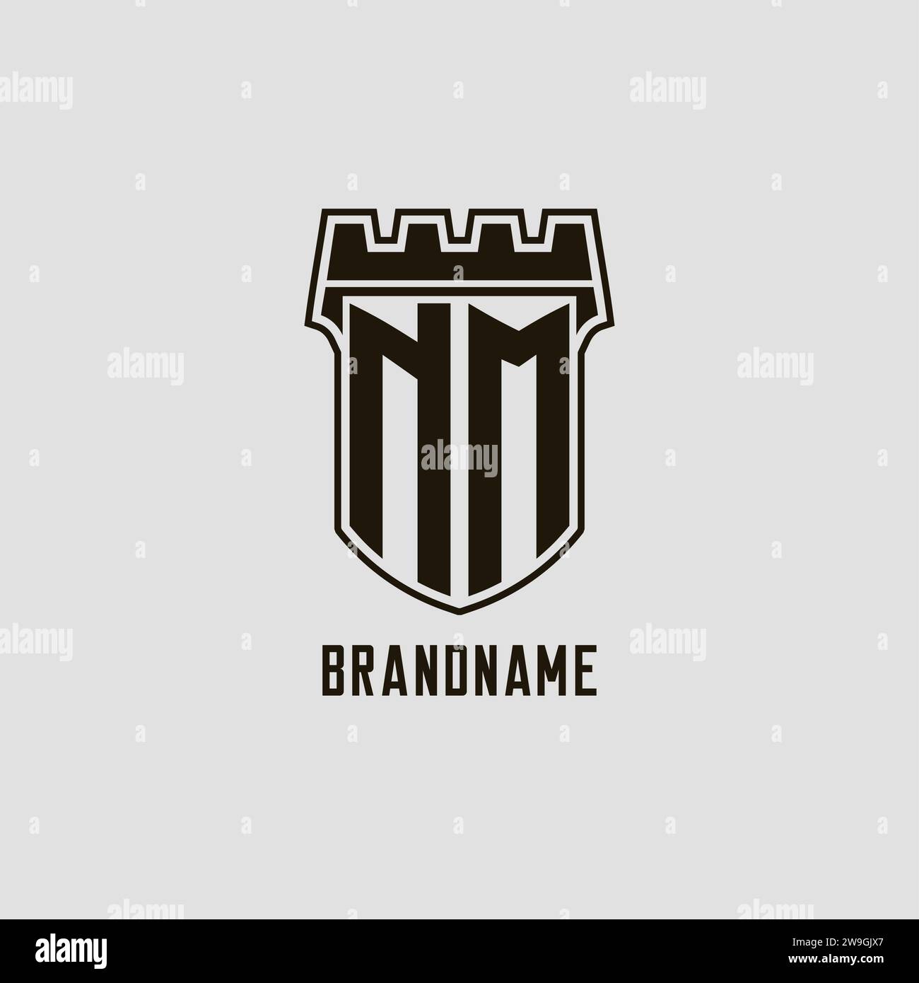 Monogram NM with shield fortress logo design style vector graphic Stock ...