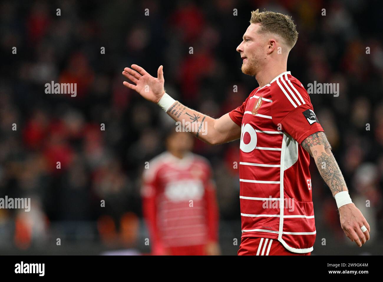 Liege, Belgium. 27th Dec, 2023. Renaud Emond (9) of Standard pictured ...