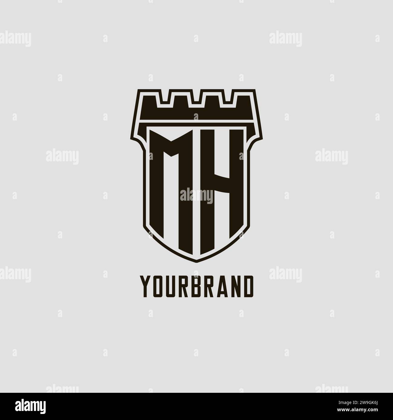 Monogram MH with shield fortress logo design style vector graphic Stock ...