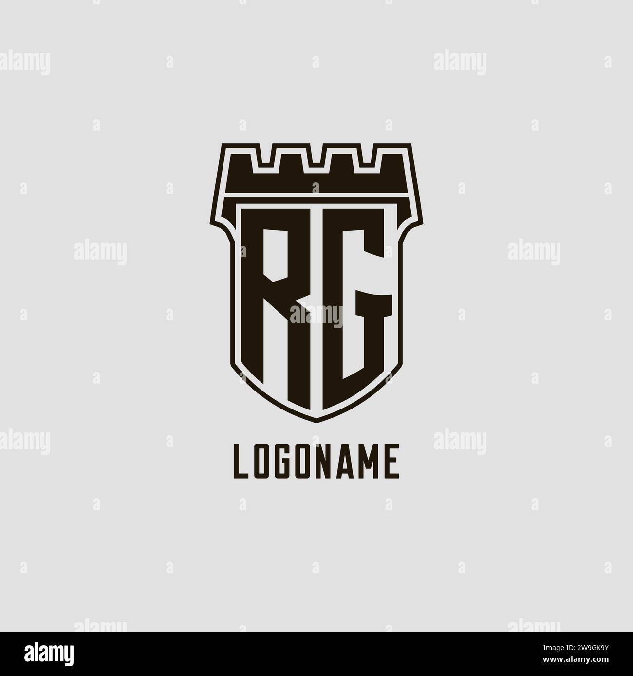 Monogram RG with shield fortress logo design style vector graphic Stock ...