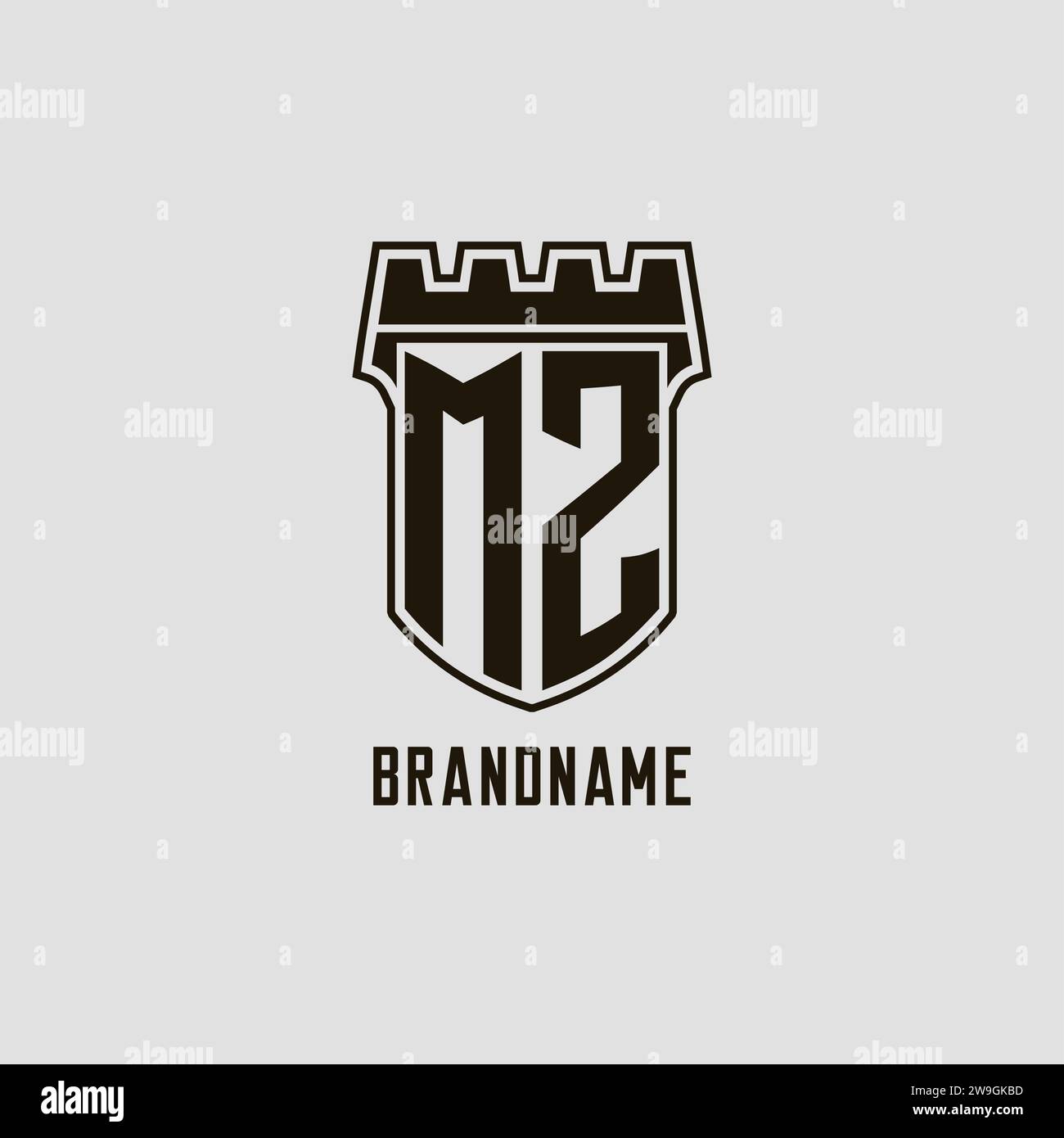 Monogram MZ with shield fortress logo design style vector graphic Stock ...