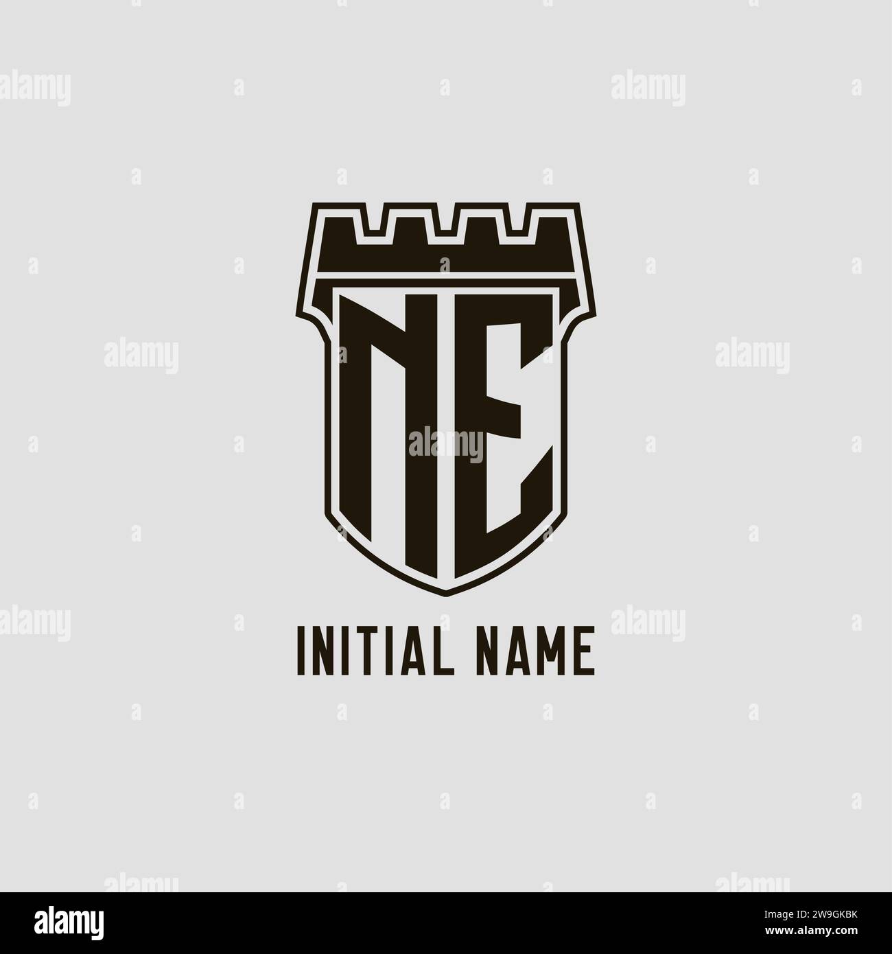 Monogram NE with shield fortress logo design style vector graphic Stock ...