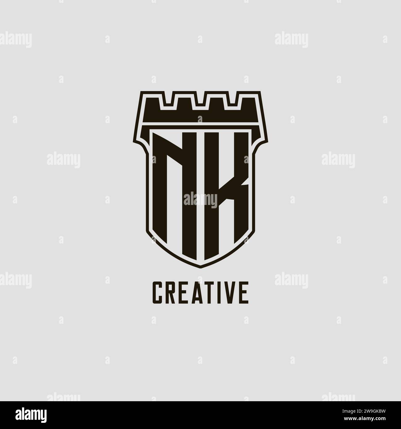 Monogram NK with shield fortress logo design style vector graphic Stock ...