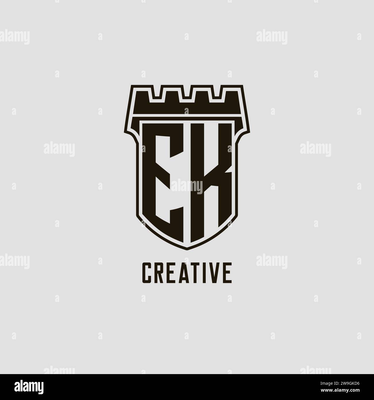 Monogram EK with shield fortress logo design style vector graphic Stock ...