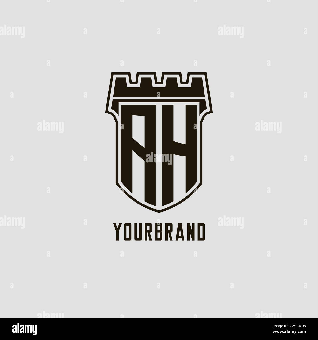 Monogram AH with shield fortress logo design style vector graphic Stock ...