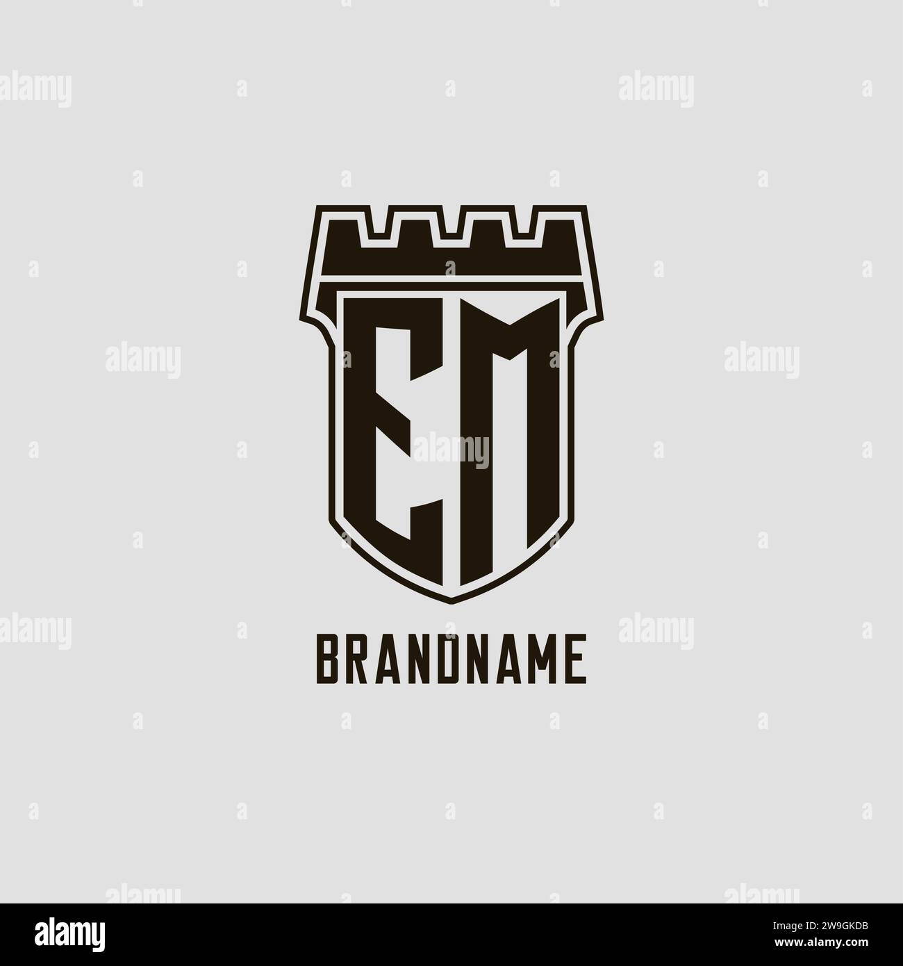 Monogram EM with shield fortress logo design style vector graphic Stock ...